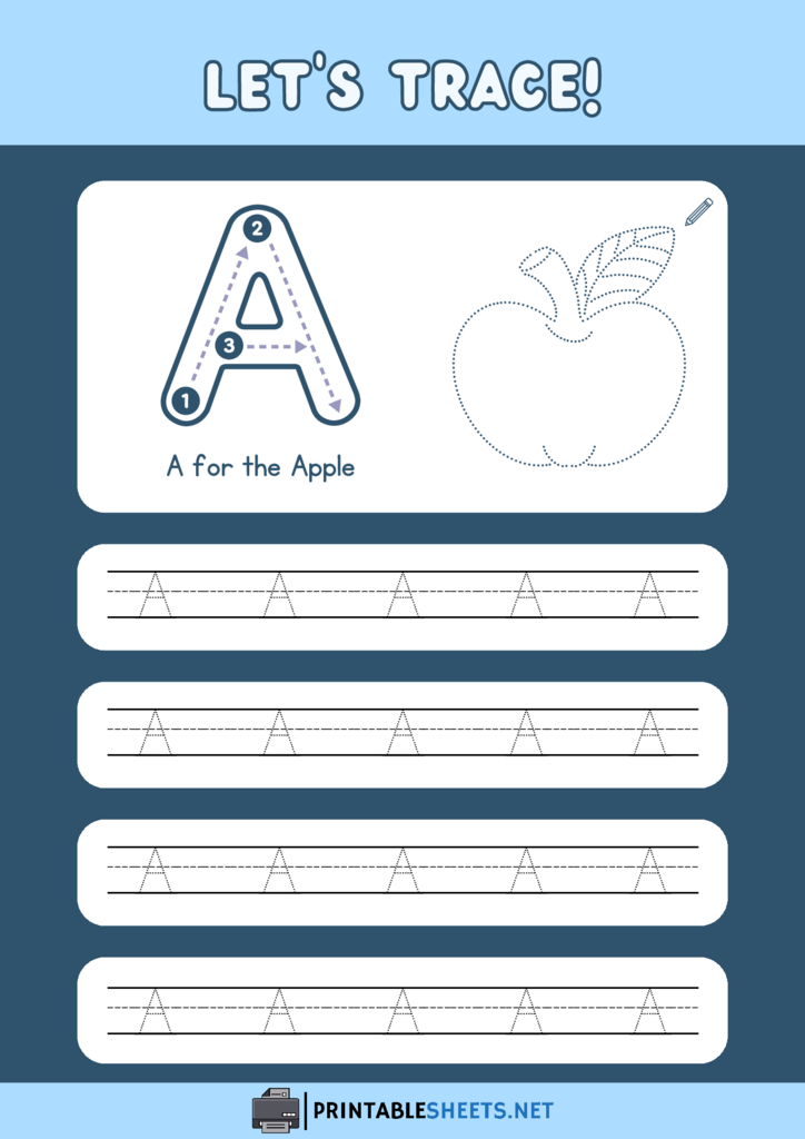 Free Blue and White A to Z Tracing (Uppercase) Worksheet | PDF | WORD ...