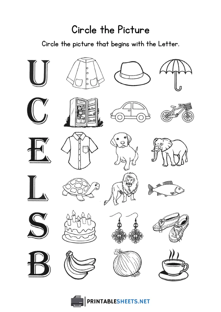 Free Circle the Picture Worksheet (U, C, E, L, S, B) | PDF | WORD ...