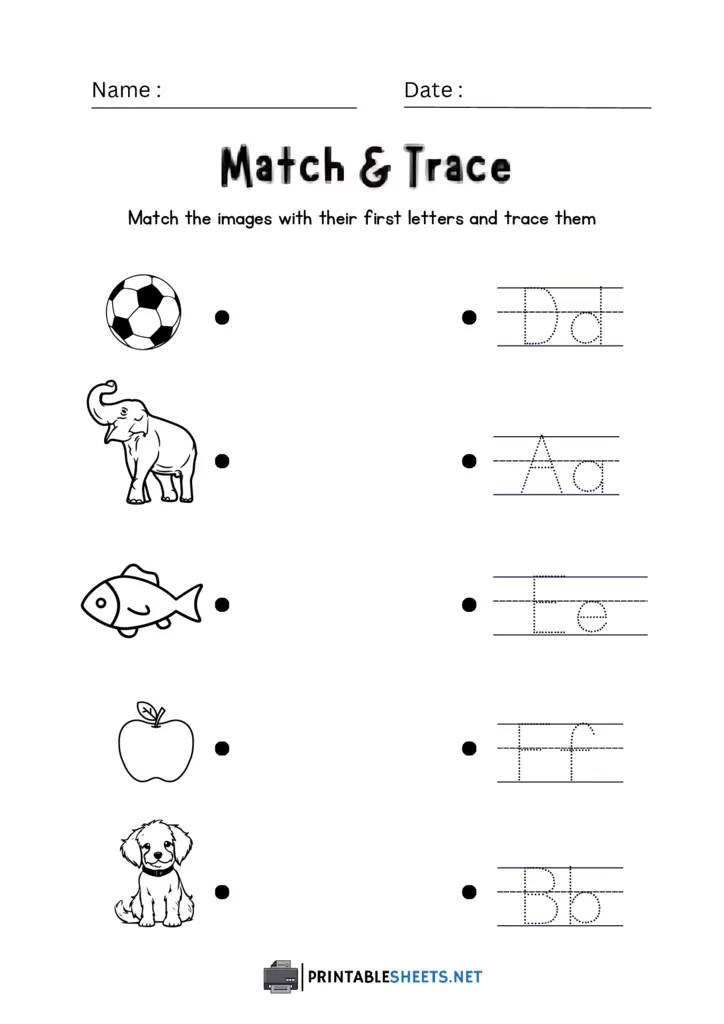 Free Match & Trace (D, A, E, F, B) | PDF | WORD | PrintableSheets.net