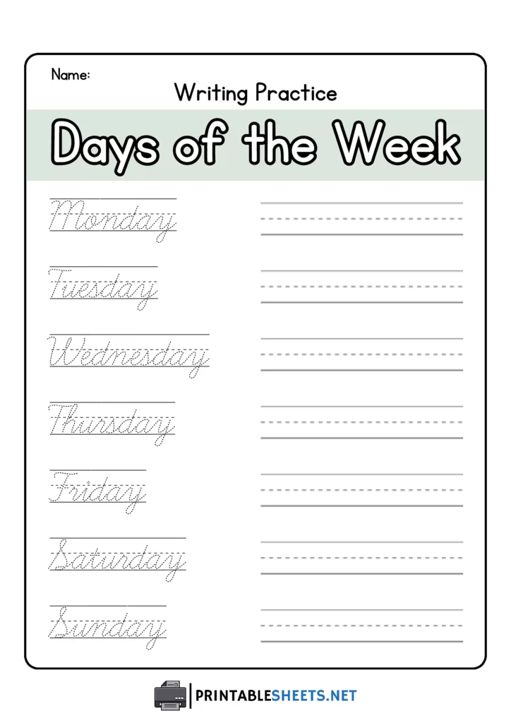 Free Days of the Week Cursive Handwriting Practice | PDF | WORD ...